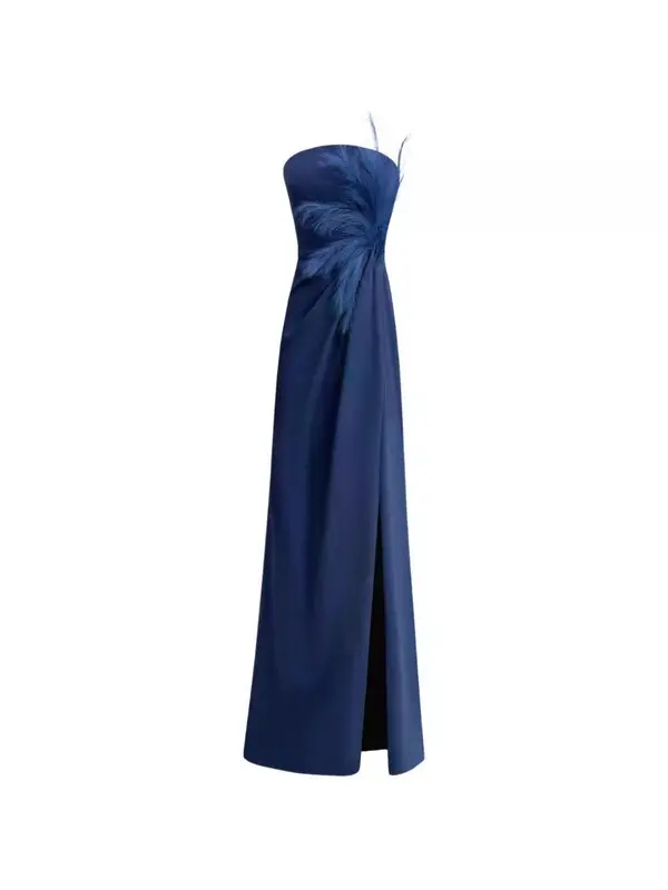 GEMY MAALOUF Feather-detail Draped Maxi Dress - Blue