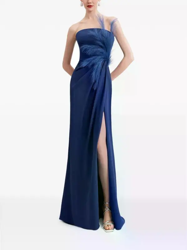 GEMY MAALOUF Feather-detail Draped Maxi Dress