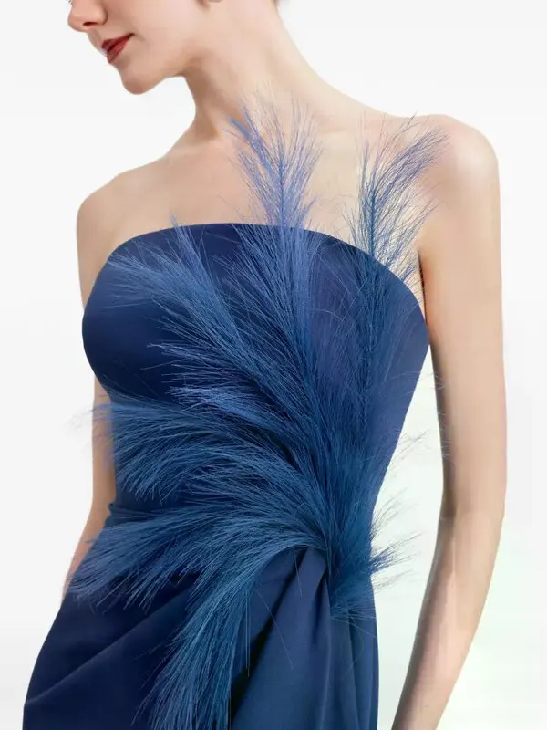 GEMY MAALOUF Feather-detail Draped Maxi Dress