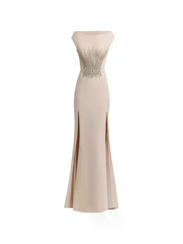 GEMY MAALOUF Bateau-collar Embellished Maxi Dress - Neutrals