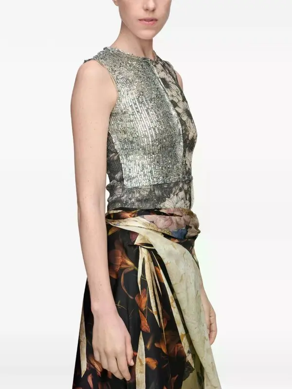 MAISON MARGIELA Sequin Floral-print Sleeveless Top - Grey