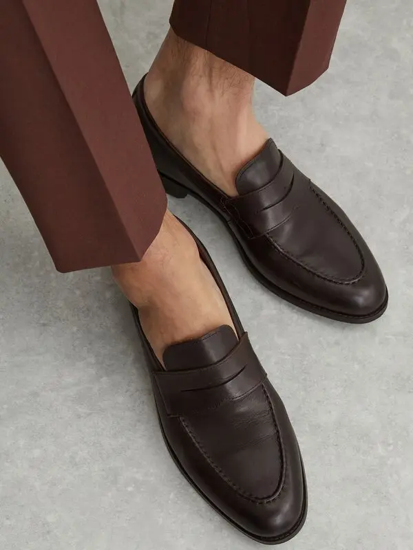 REISS Peter Leather Saddle Loafers - Dark Brown