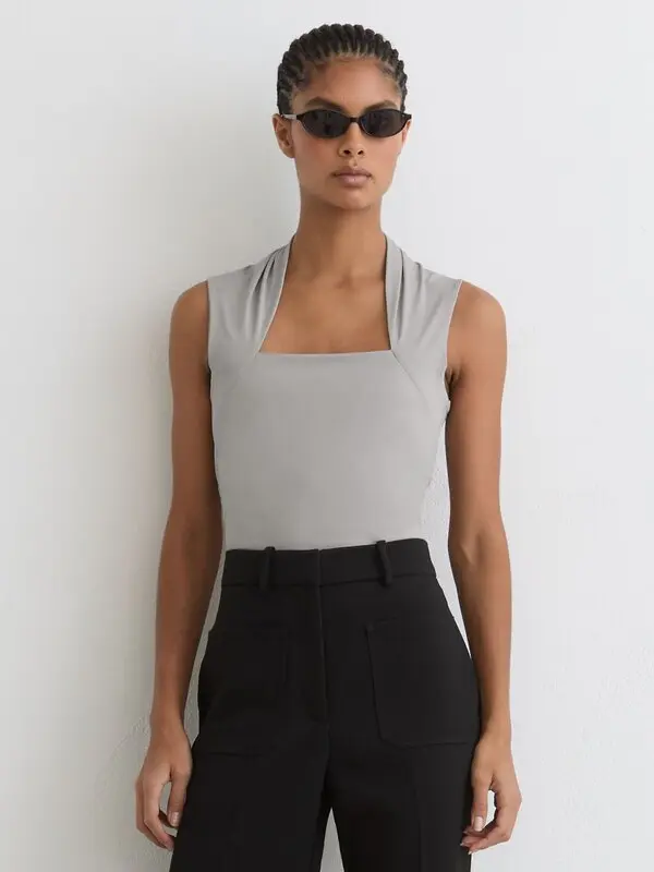REISS Harri Square-neck Sleeveless Top - Grey