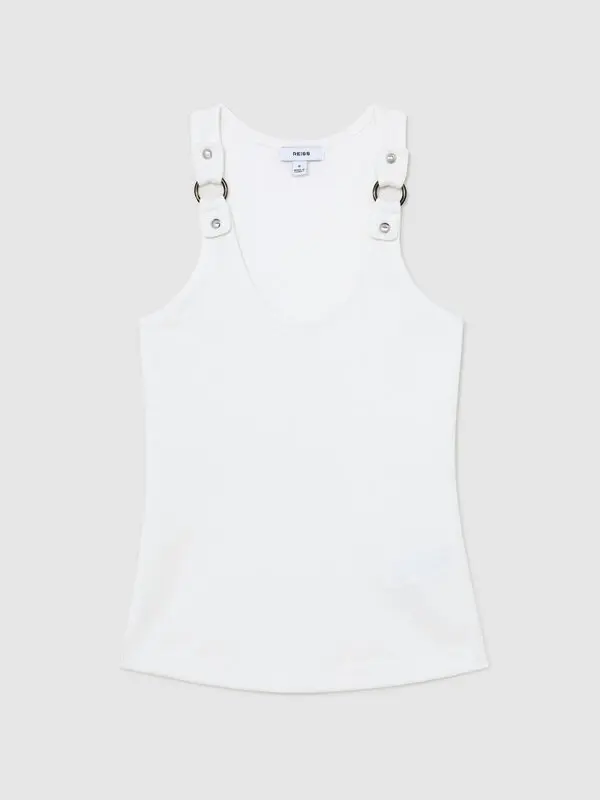 REISS Stretch-cotton Vest With Hardware Detail - White