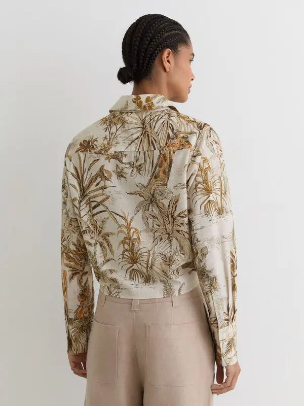 REISS Cece Safari-print Tie-front Shirt