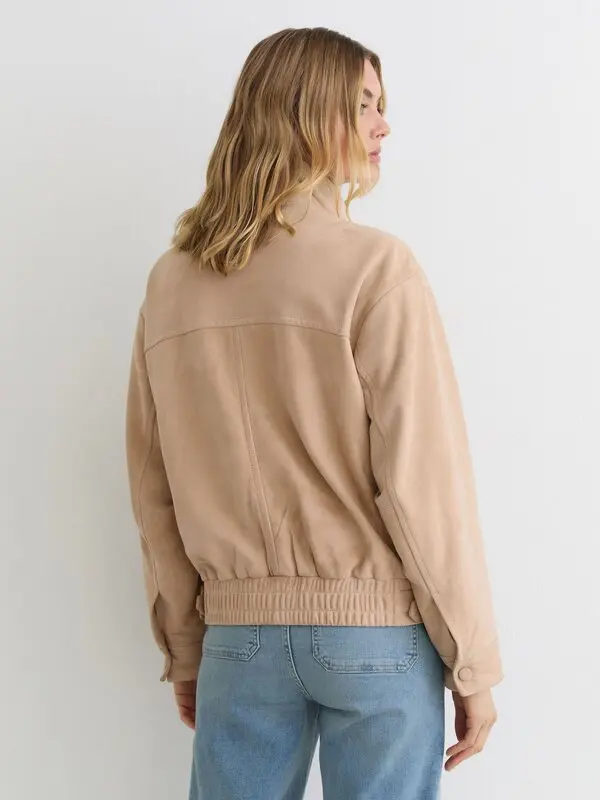 REISS Petra Petite Suede Jacket - Neutral