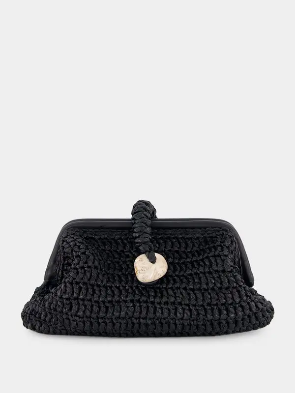 SERENA UZIYEL Delphine Raffia Clutch Bag - Black