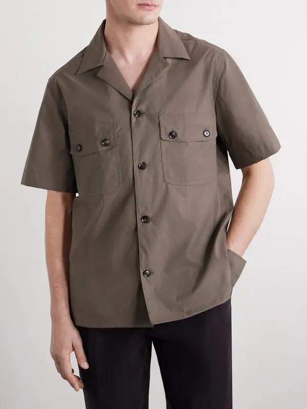 Brioni Convertible-collar Cotton-poplin Shirt