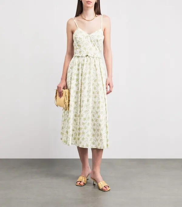 Sandro Floral Cotton Midi Dress - Beige