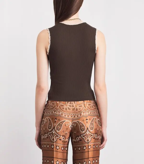 Sandro Crochet-trimmed Rib-knit Tank Top - Brown