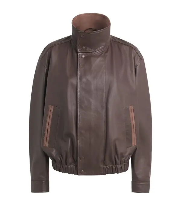 LEMAIRE Leather Blouson Bomber Jacket - Brown