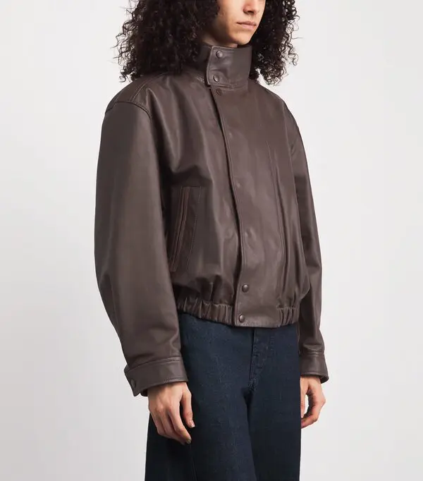 LEMAIRE Leather Blouson Bomber Jacket - Brown