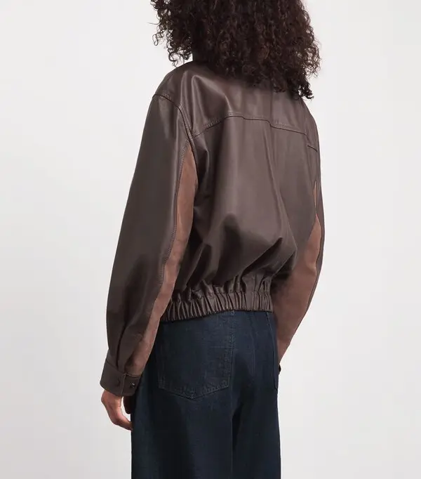 LEMAIRE Leather Blouson Bomber Jacket - Brown