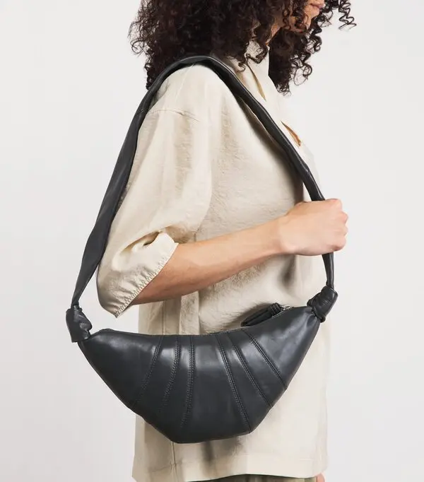 LEMAIRE Small Leather Croissant Bag - Navy