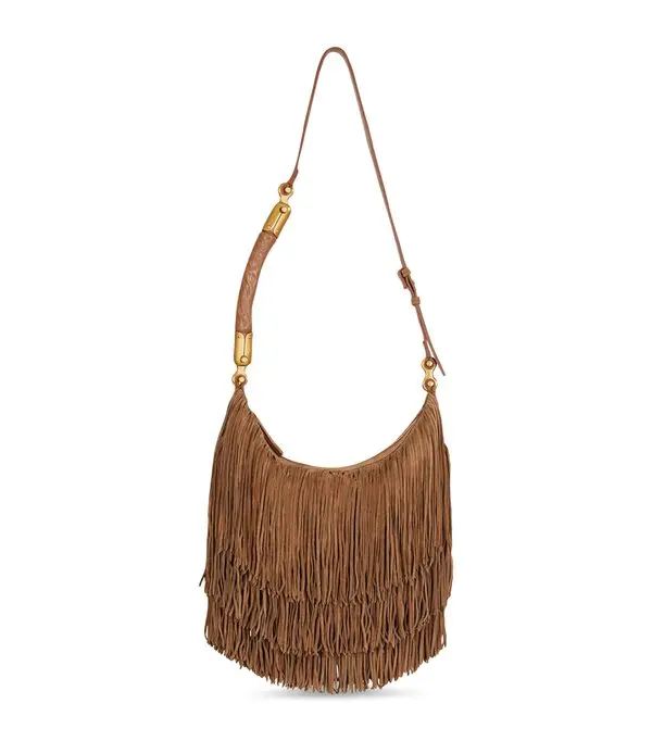 Balmain Suede Fringe Ébène Shoulder Bag - Brown