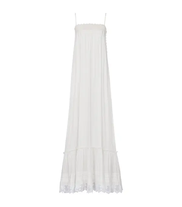 Saint Laurent Cotton Lace Trim Maxi Dress - Nude