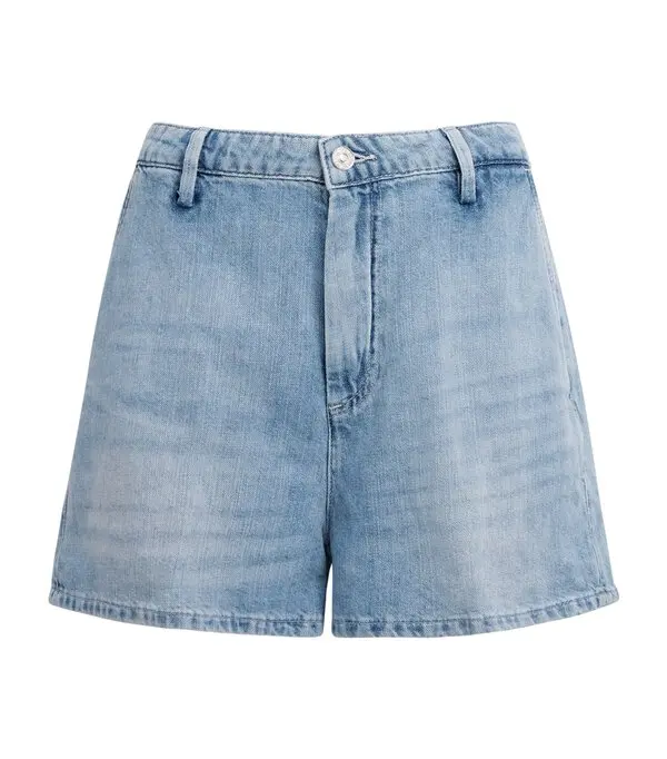 7 For All Mankind Cotton-linen Mid-rise Shorts - Blue