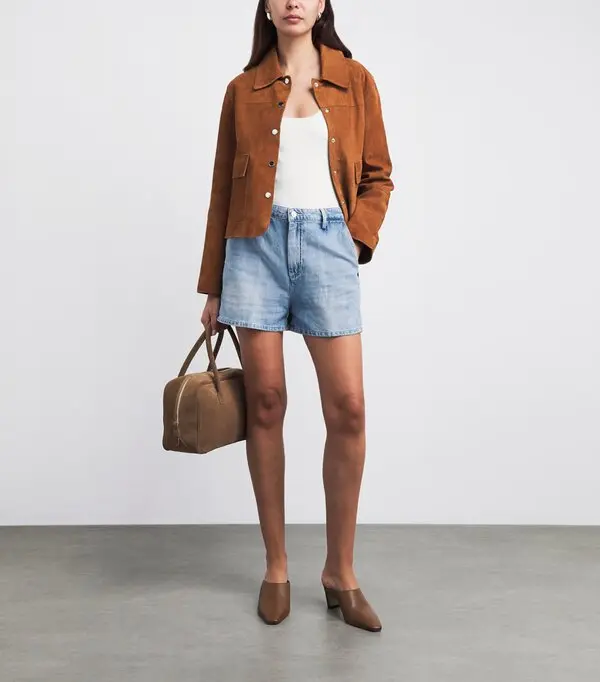 7 For All Mankind Cotton-linen Mid-rise Shorts - Blue