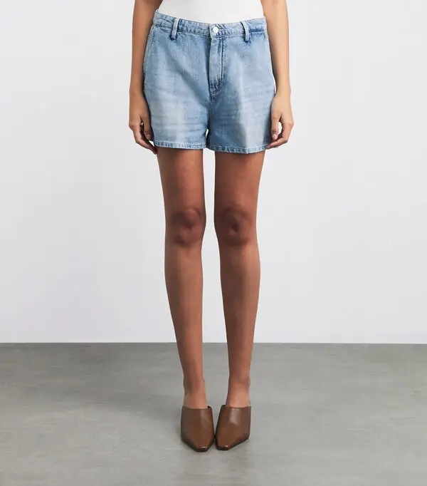 7 For All Mankind Cotton-linen Mid-rise Shorts - Blue