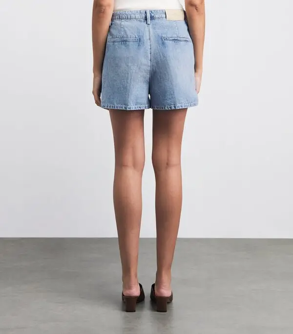 7 For All Mankind Cotton-linen Mid-rise Shorts - Blue