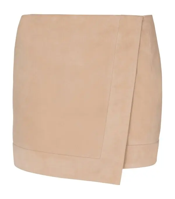 Balmain Suede Wrap Mini Skirt - Beige