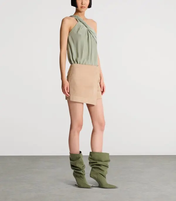 Balmain Suede Wrap Mini Skirt - Beige