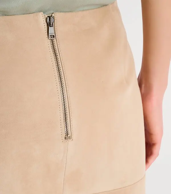 Balmain Suede Wrap Mini Skirt - Beige