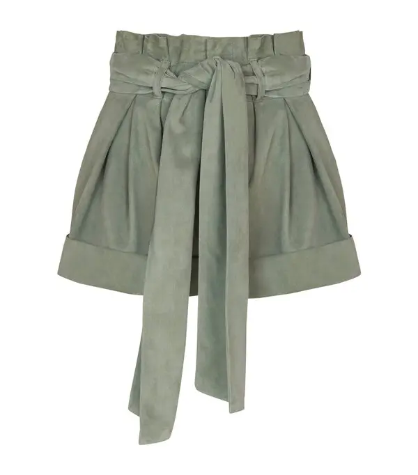 Balmain High-waisted Suede Shorts - Green