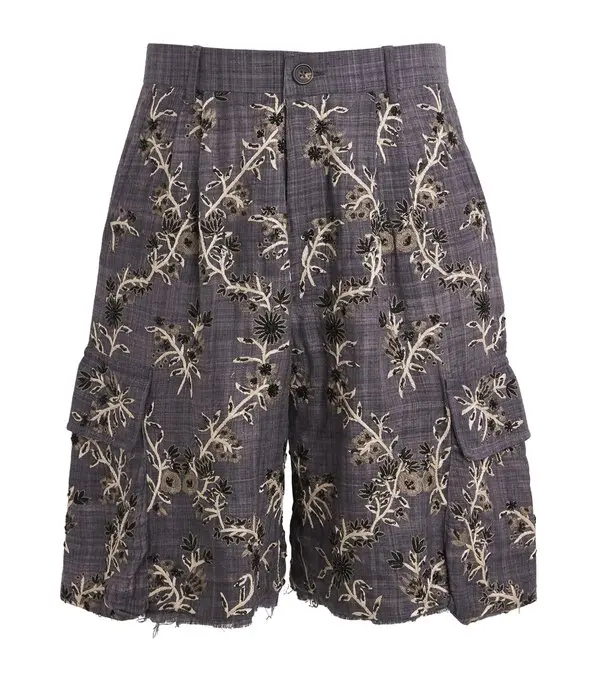 KARTIK RESEARCH Silk Embroidered Shorts - Grey