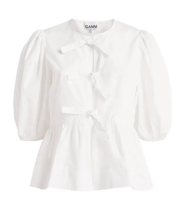 GANNI Cotton Peplum Blouse - White