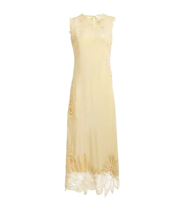 Ulla Johnson Silk Lace Appliqué Idra Maxi Dress - Yellow