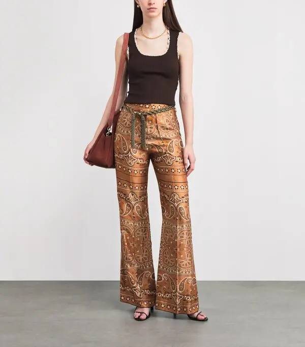 Sandro Bandana Print Flared Trousers - Brown
