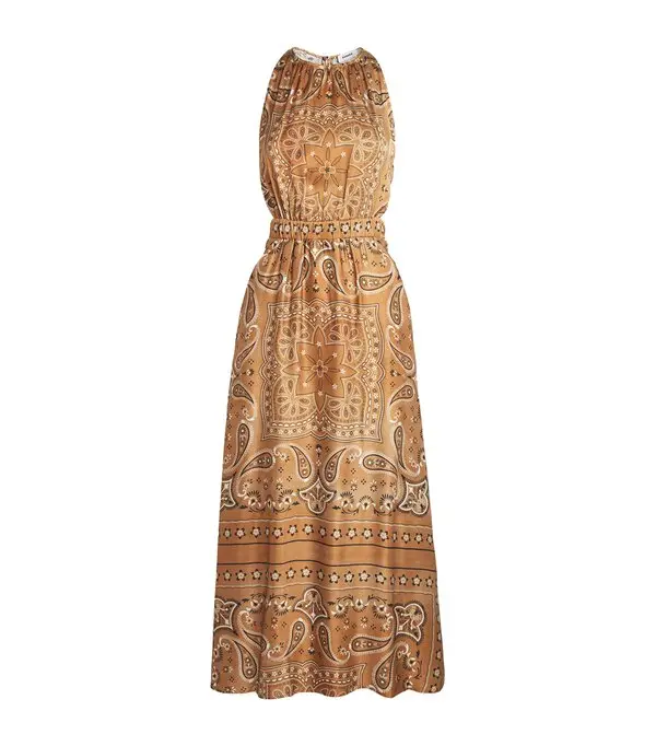 Sandro Bandana Print Midi Dress - Brown