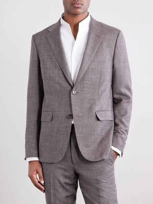 Zegna Prince Of Wales Checked Wool, Silk And Linen-blend Suit Jacket