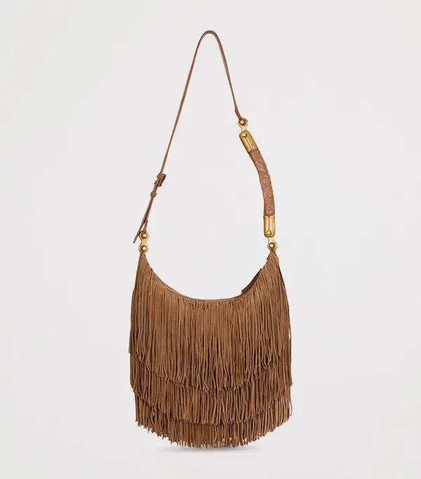 Balmain Suede Fringe Ébène Shoulder Bag - Brown