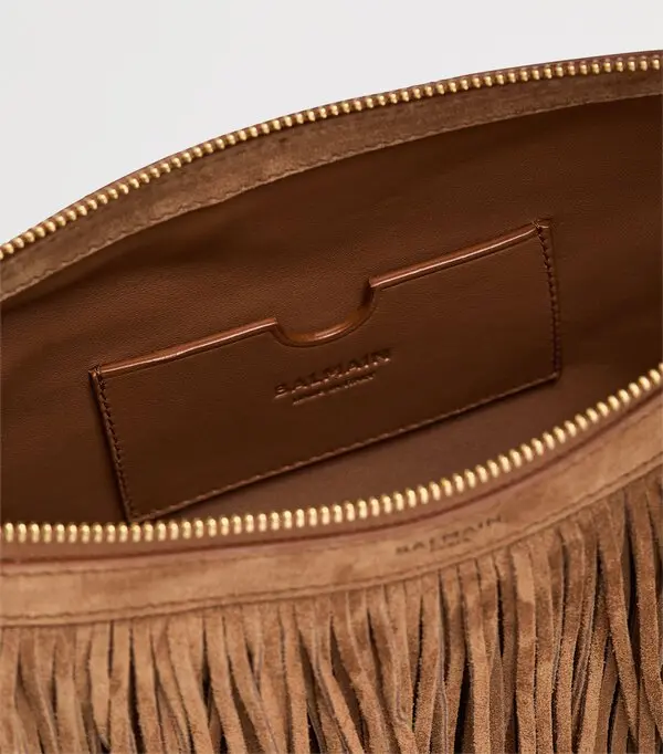 Balmain Suede Fringe Ébène Shoulder Bag - Brown
