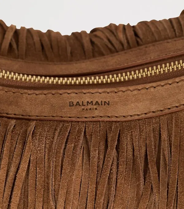 Balmain Suede Fringe Ébène Shoulder Bag - Brown