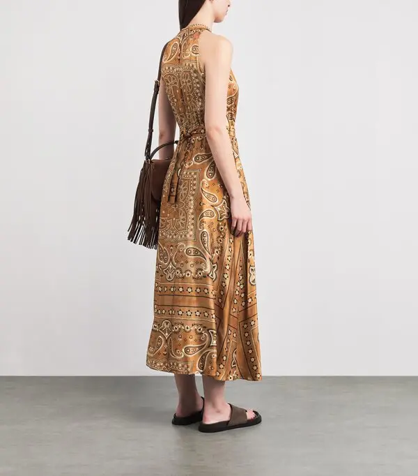 Sandro Bandana Print Midi Dress - Brown
