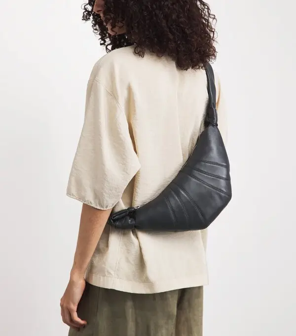 LEMAIRE Small Leather Croissant Bag - Navy