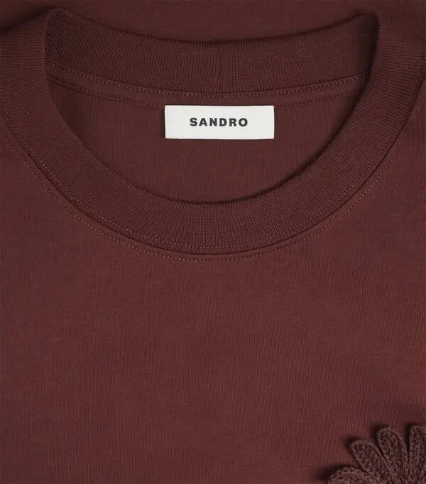 Sandro Cotton Crochet T-shirt - Brown