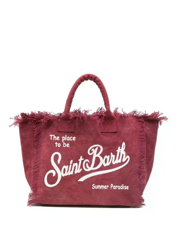 MC2 SAINT BARTH Vanity Fringed Logo-print Tote Bag - Red