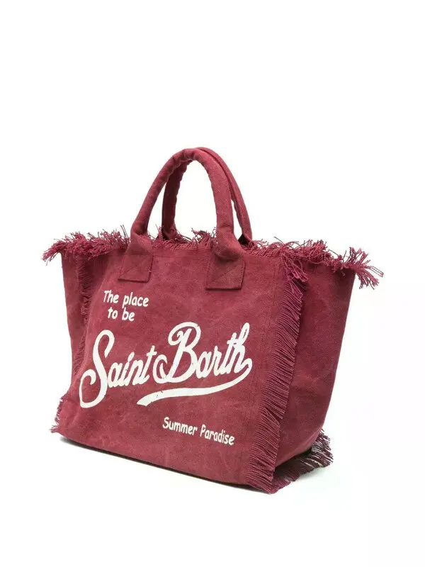 MC2 SAINT BARTH Vanity Fringed Logo-print Tote Bag - Red