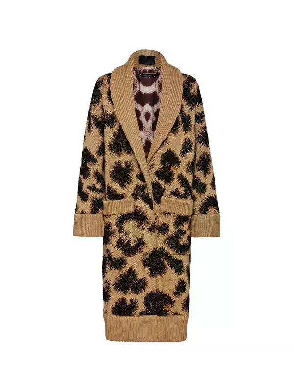 Philipp Plein Wool-jacquard Coat Leopard