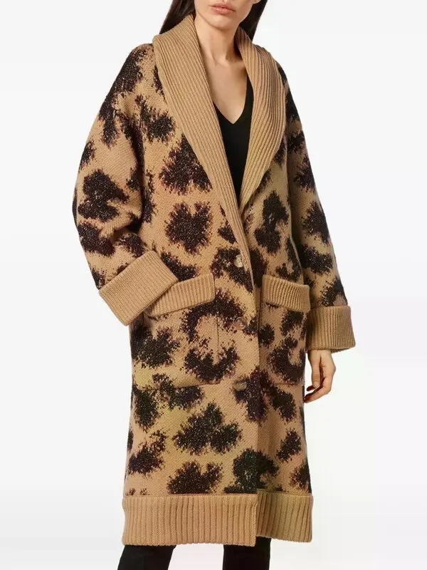 Philipp Plein Wool-jacquard Coat Leopard