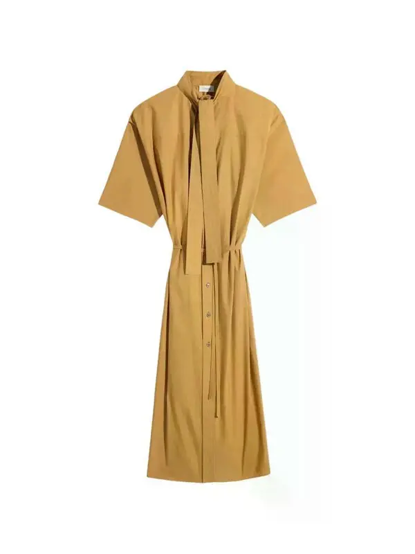 LEMAIRE Belted Midi Dress With Tie Neck - Neutrals