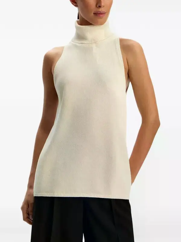 12 STOREEZ Sleeveless Roll-neck Top In Cotton-linen Blend