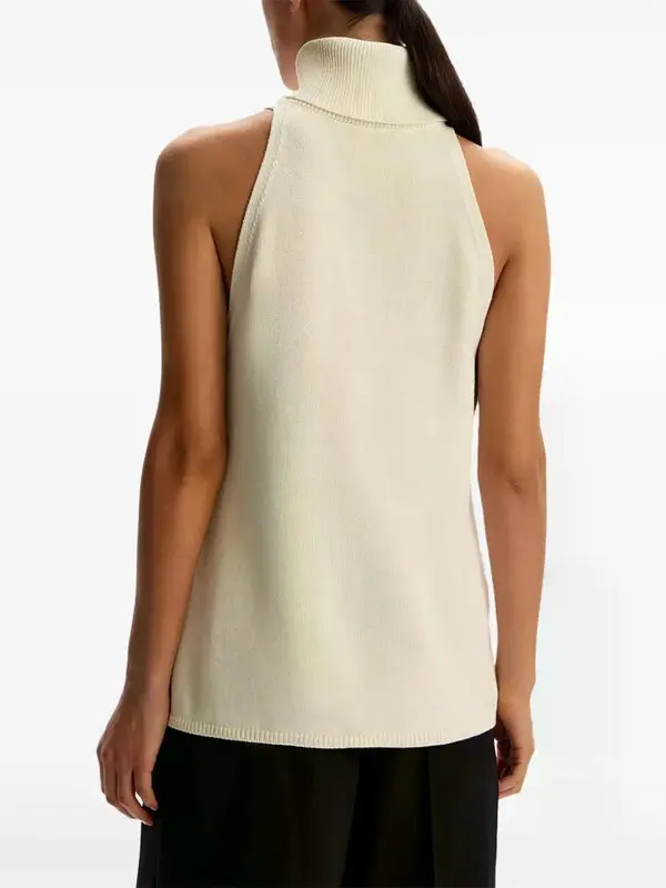 12 STOREEZ Sleeveless Roll-neck Top In Cotton-linen Blend