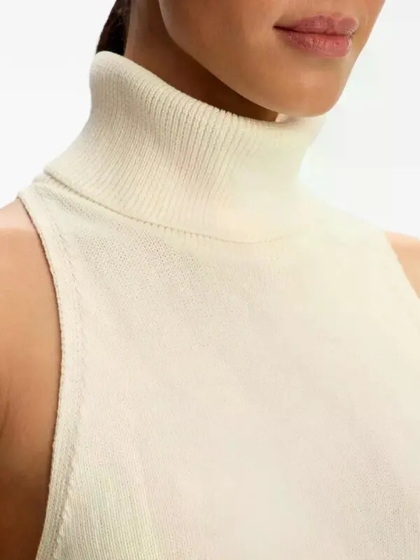 12 STOREEZ Sleeveless Roll-neck Top In Cotton-linen Blend