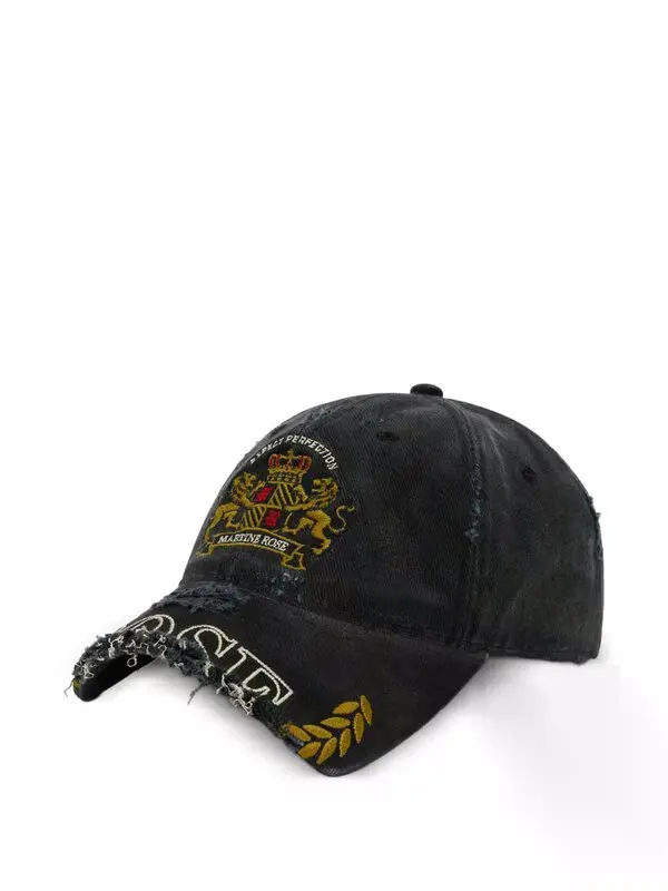 Martine Rose Distressed Crest-embroidered Cap - Black