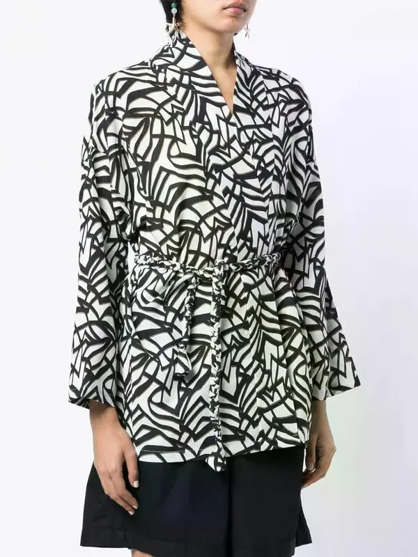 BAMBAH Geometric-print Wrap Blouse - Black